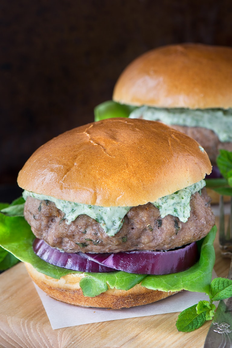 Minted Lamb Burgers with Herb Mayonnaise - Charlotte's Lively Kitchen